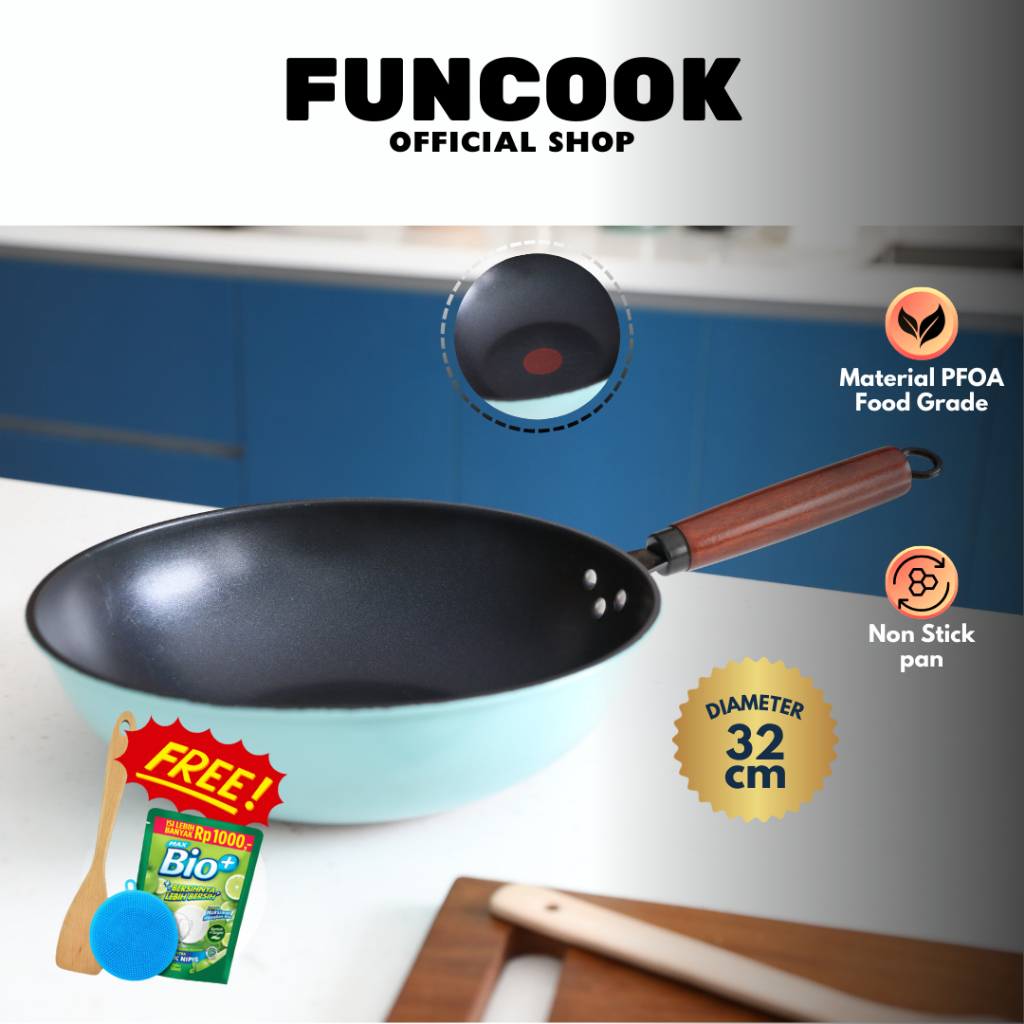 Jual FUNCOOK High quality Panci Wok Pan Thermosignal Wajan Premium Batu ...