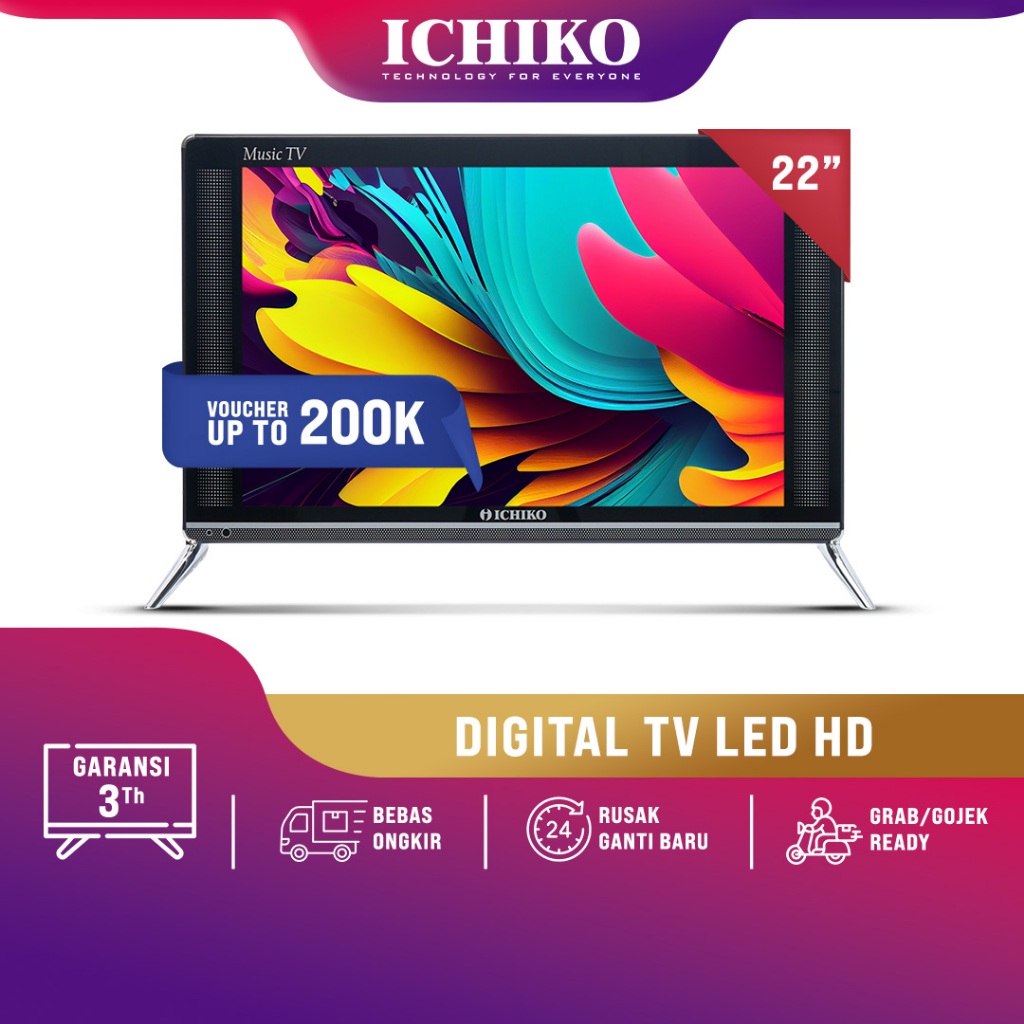 Jual ICHIKO TV LED Digital 22 Inch HD - USB / HDMI / USB / VGA ...