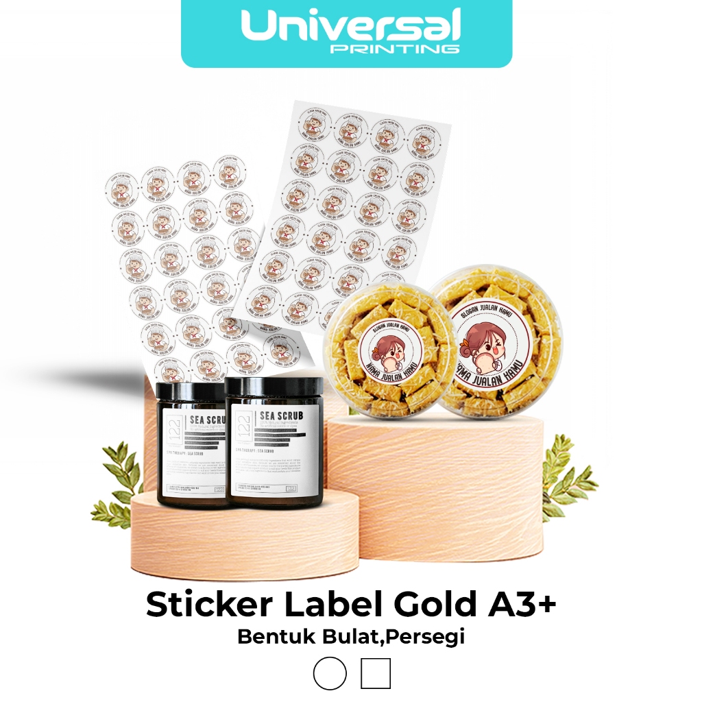 Jual Cetak Sticker Label GOLD A3+ Kemasan Olshop Makanan Minuman ...