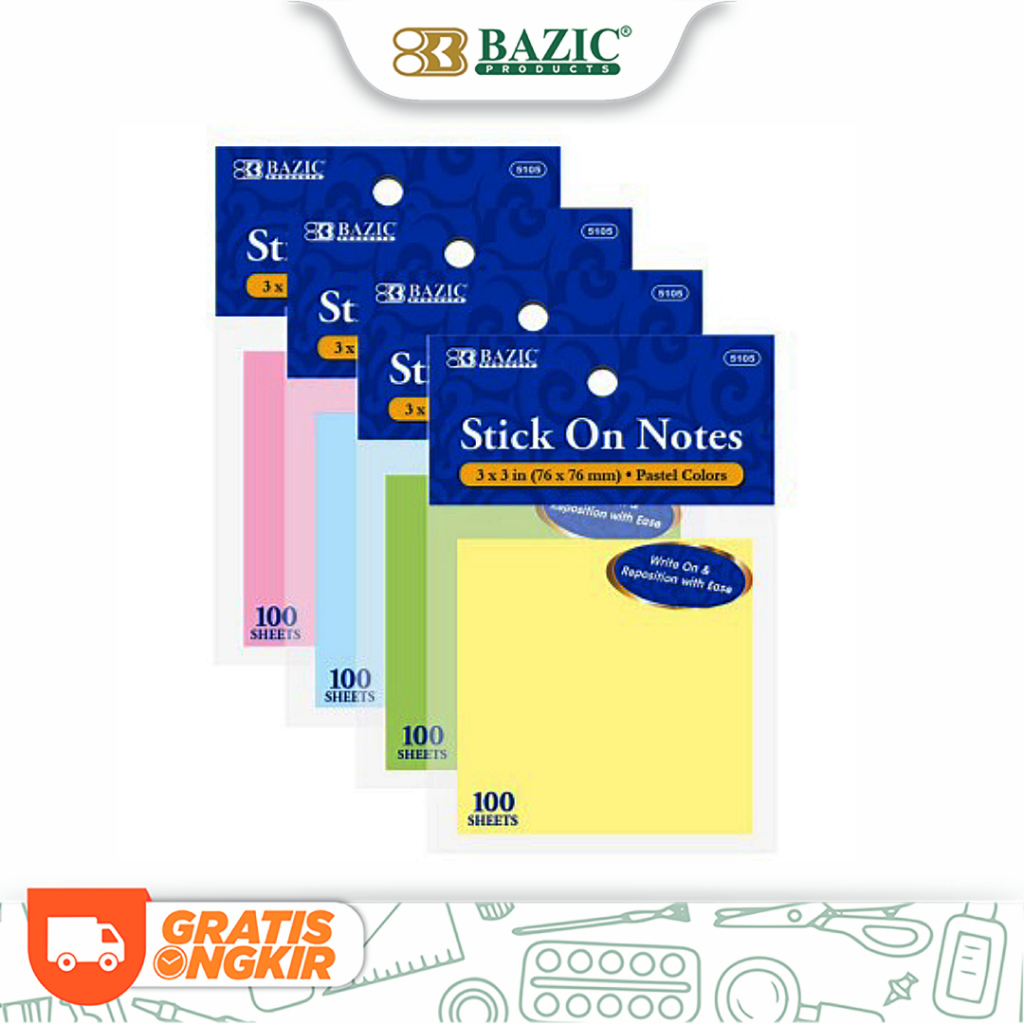 Jual Bazic Stick On Notes Neon Color - Kertas Memo / Penanda Halaman ...