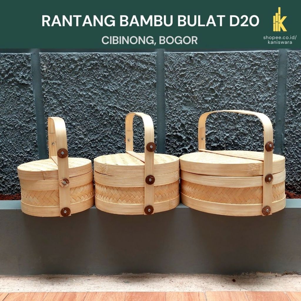 Jual Rantang Bambu Bulat 20cm | Natural Round Bamboo Basket With Lid ...