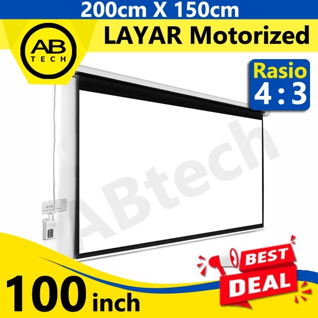 Jual Layar Proyektor Motorized 100 inch Rasio 4:3 - Screen Projector ...