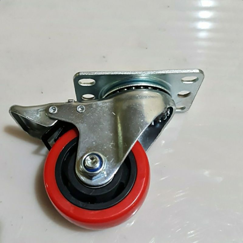 Jual Roda Polyurethane/Roda pu merah 3 inch taiwan (putar+Rem) | Shopee ...
