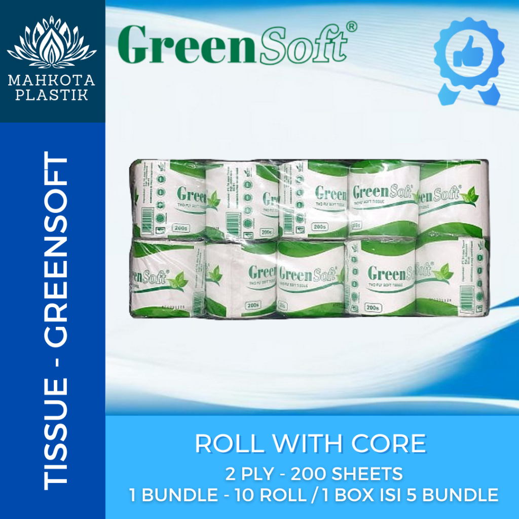 Jual MAHKOTA PLASTIK l TISSUE GREENSOFT ROLL WITH CORE 200 SHEETS (PER BUNDLE) - Tisu Gulung Ada ...