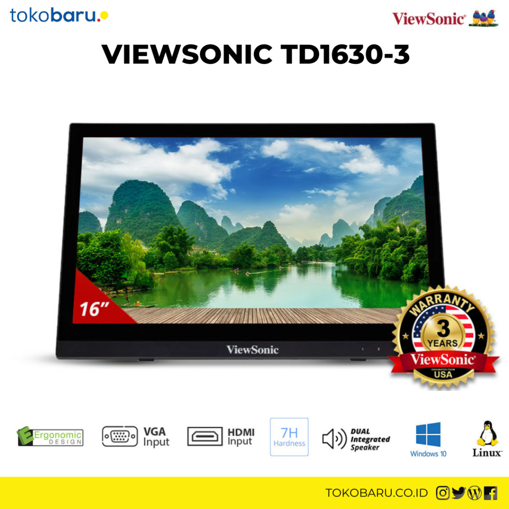 Jual ViewSonic 16" Touch Screen Monitor TD1630-3 10-Point Touch HDMI ...