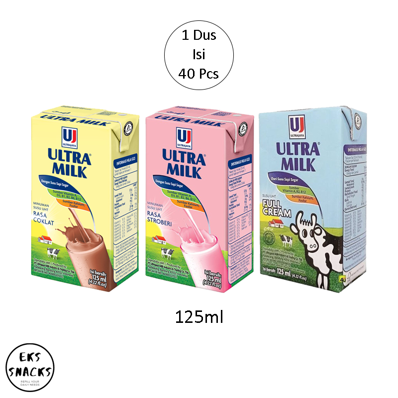 Jual Susu Ultra Milk 125ML - Cokelat Strawberry Full Cream [1 Dus 40 Pcs] | Shopee Indonesia
