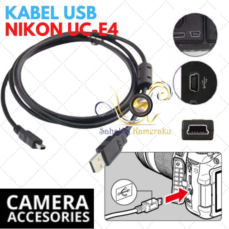 Jual Kabel Data UC-E4 USB Kamera Nikon D40 D50 D60 D70 D70s D80 D90 D300 D300s D3000 D7000 UC ...