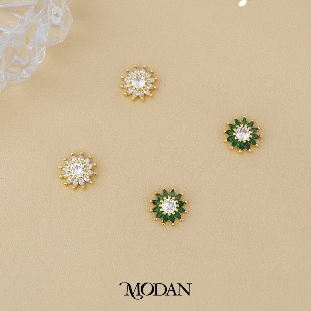 Jual MODAN - Sparkling Emerald Green / Clear Sunflower Earrings Anting ...