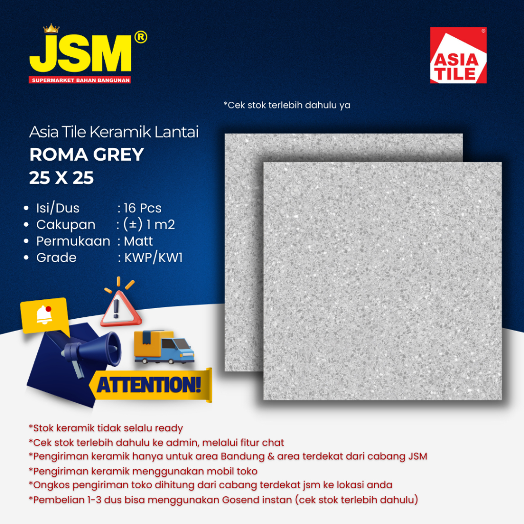 Jual Asia Tile Keramik Lantai Kamar Mandi Roma Grey Matt 25x25 - JSM ...