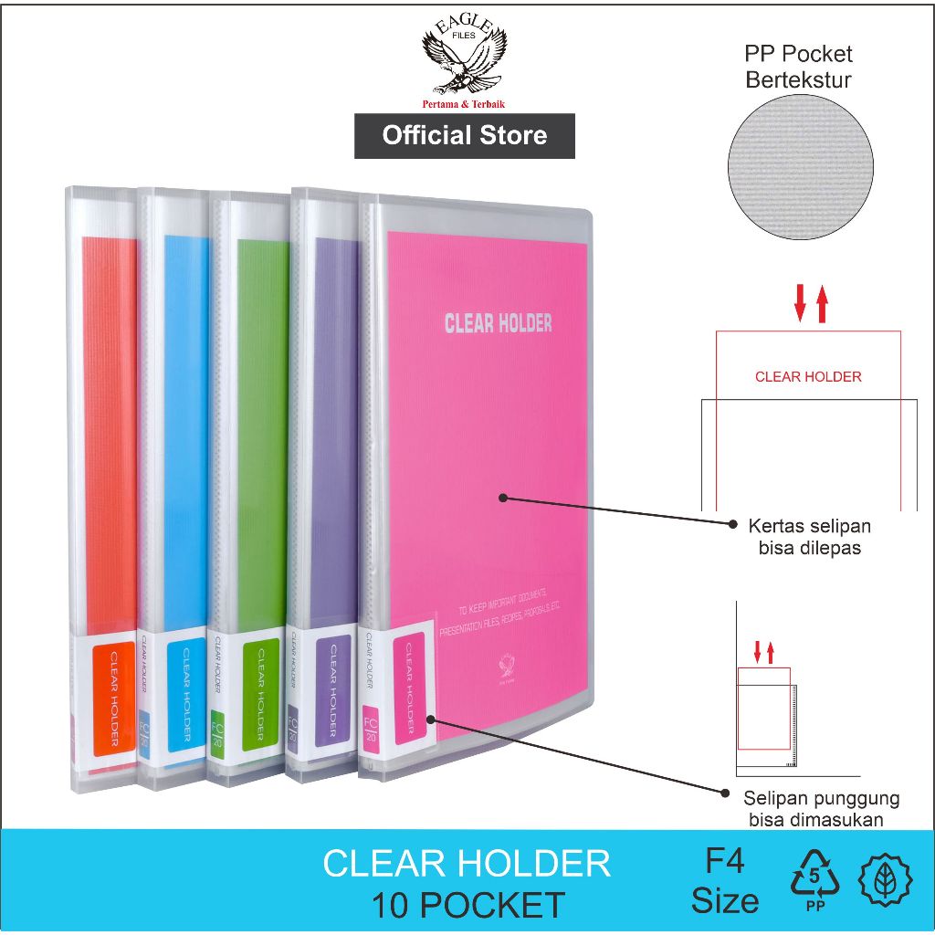 Jual Map File Clear Holder 10 Pocket EAGLE F4/FC Dokumen Keeper Display ...