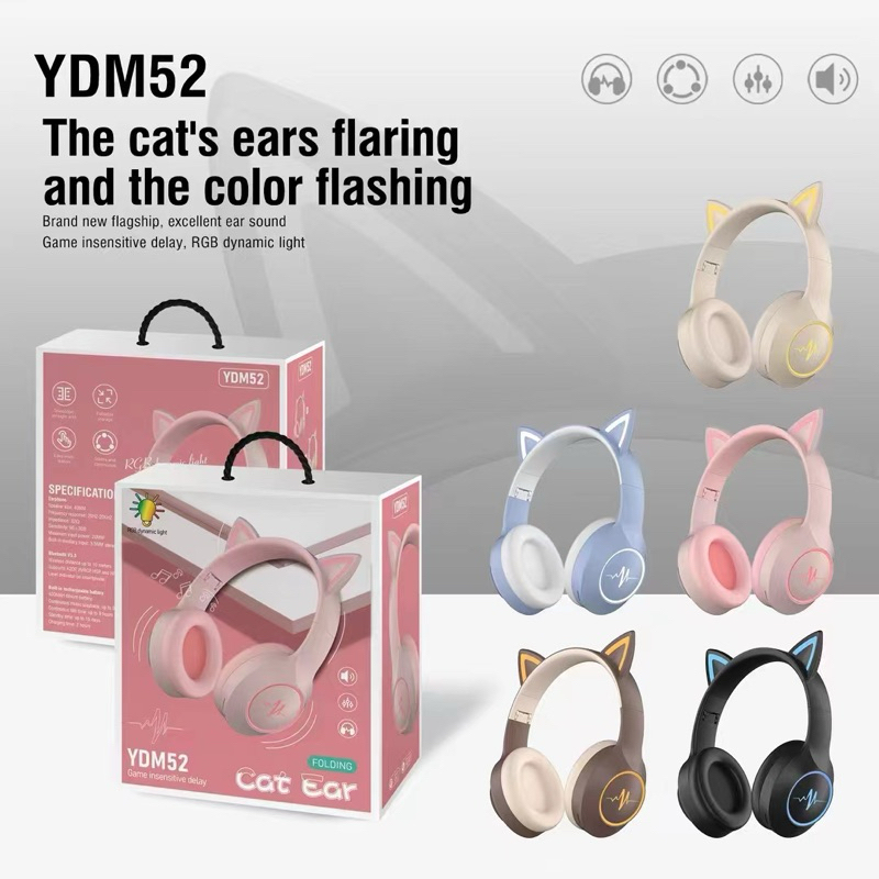 Jual LED cat Headphone Headset Macaron Bluetooth Gaming Model Telinga ...