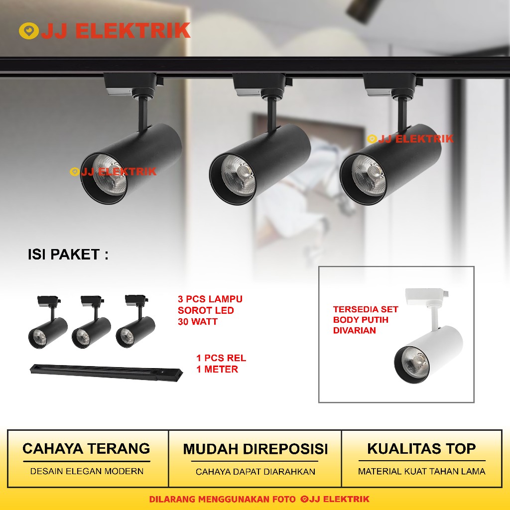 Jual Set 3 Lampu Sorot Rel Track Light 30W Hitam Putih - LED Spotlight ...