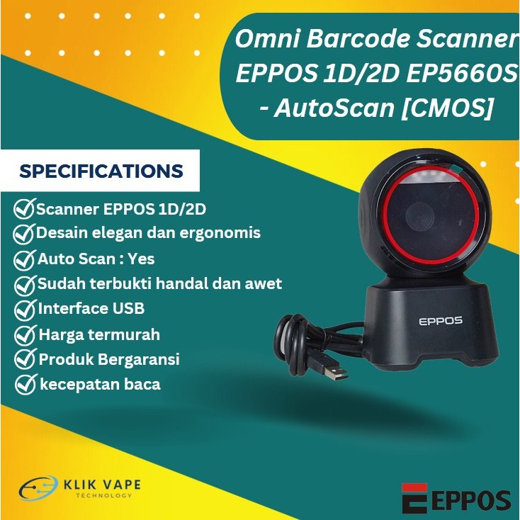 Jual TERLALARIS Omni Barcode Scanner EPPOS 1D/2D EP5660S - AutoScan ...