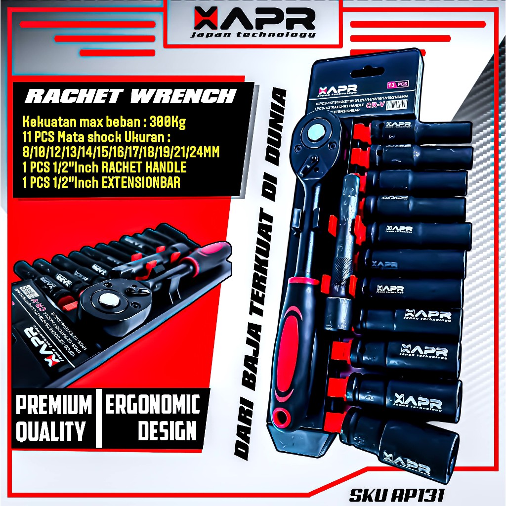 Jual PROMO APR Rachet sock 1/2inch deep impact 8mm-24mm panjang doff ...
