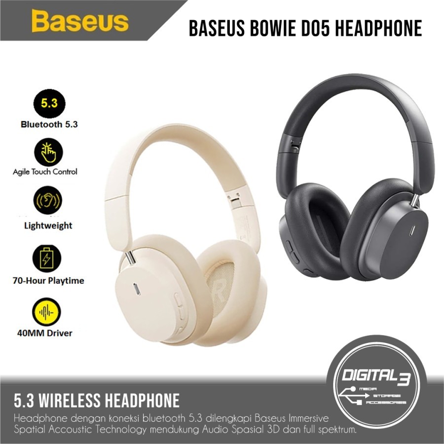 Jual Baseus Bowie D05 Wireless Headphones Bluetooth 5.3 Headset Bass Wired | Shopee Indonesia