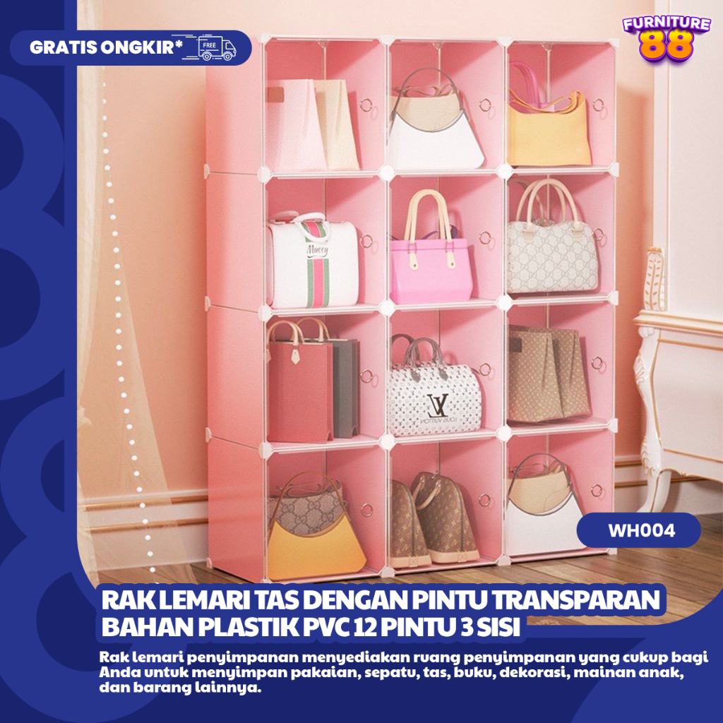 Jual Lemari Plastik Lemari Pakaian PVC 12 Pintu Rak Tas Pintu ...