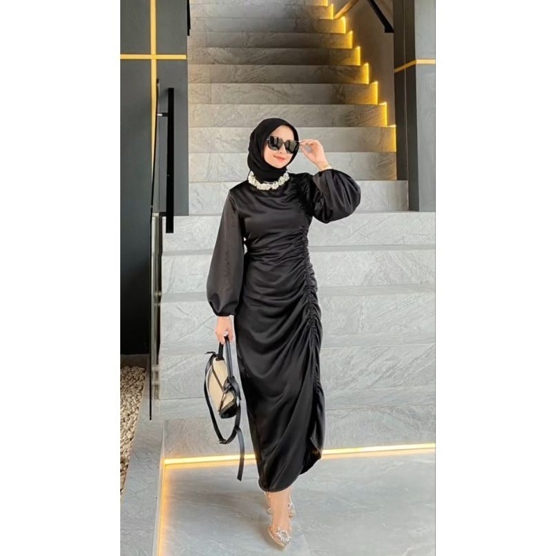 Jual Satin Silk Full Serut Long gamis Kondangan Bridesmaid Dress satin ...