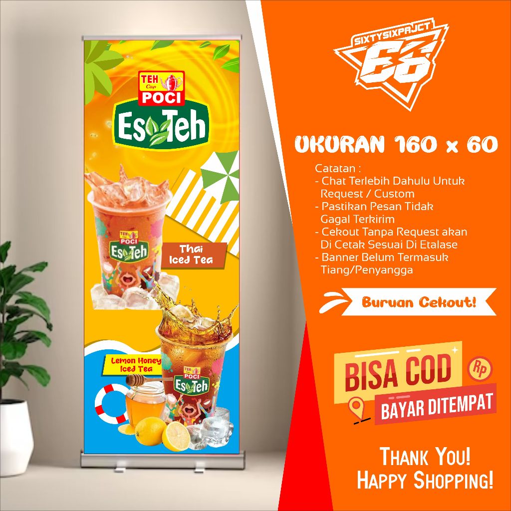 Jual SPANDUK/BANNER BERDIRI MINUMAN ES TEH P*CI UKURAN 160 x 60 | Shopee Indonesia