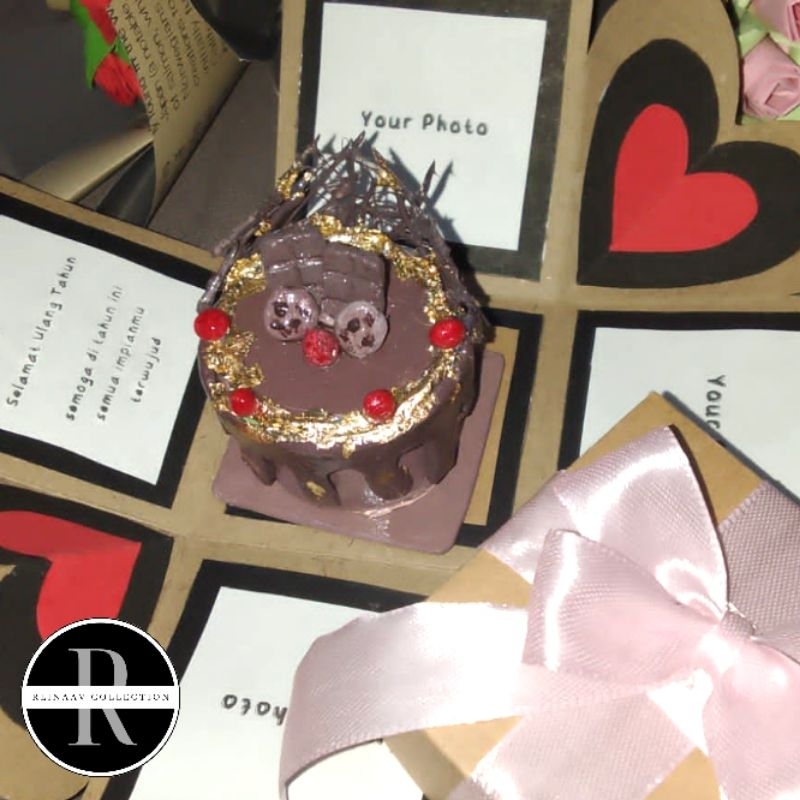 Jual surprise box miniatur kue ultah clay black forest gold | Shopee ...