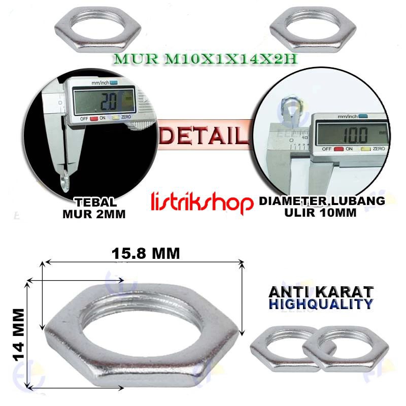 Jual Mur M10 Ring No.14 Tebal 2mm Pitch 1 Aksesoris Lampu Gantung ...