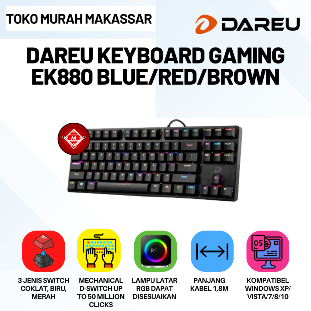 Jual KEYBOARD DAREU GAMING MECHANICAL EK880 RGB / DAREU KEYBOARD EK880 ...