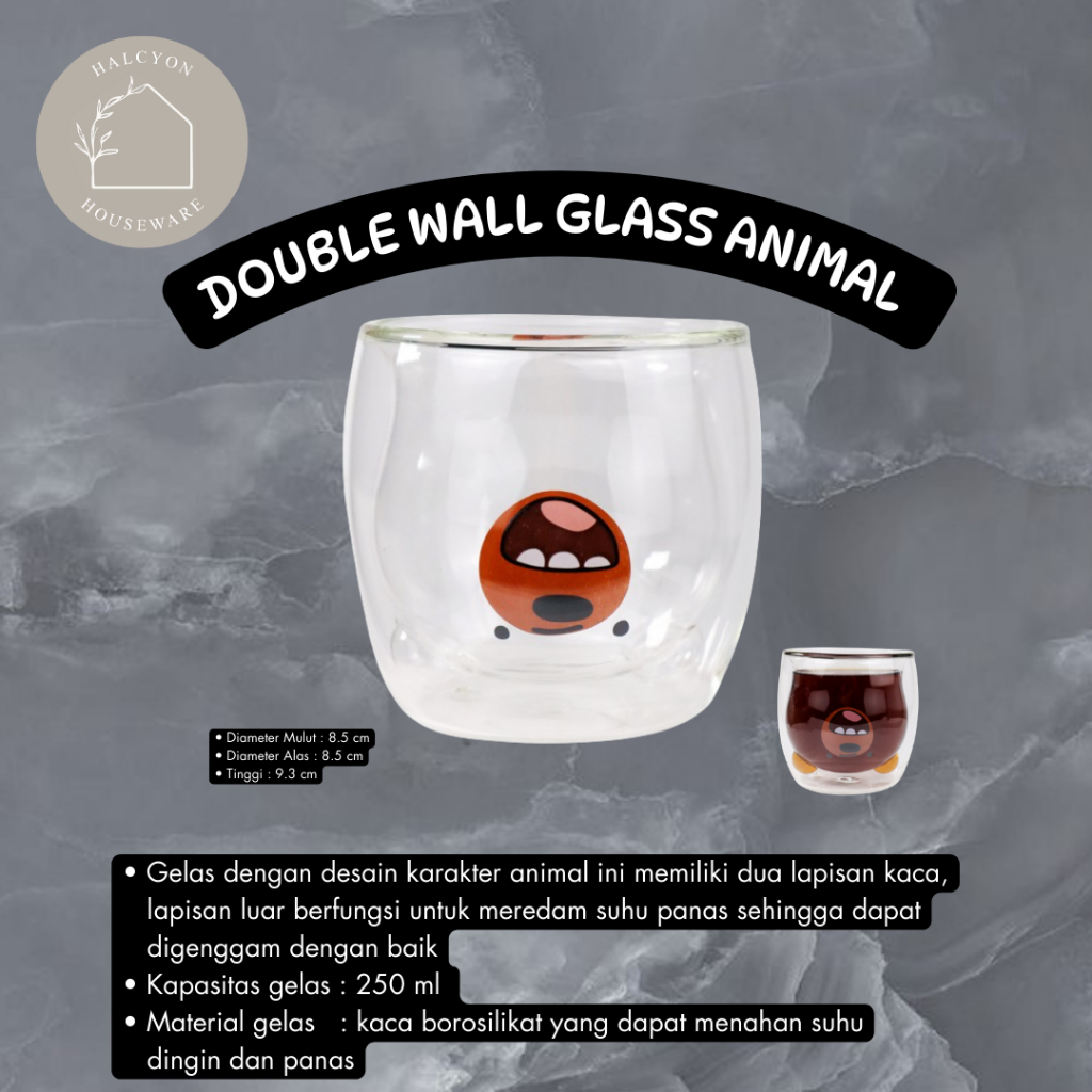 Jual Gelas Cangkir Mug Kaca Double Wall Tahan Panas Cute Animal 250ml ...
