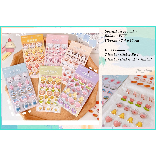 Jual 3 Lembar Stiker 3D Timbul Buku Diary Sticker Timbul Lucu Scrapbook ...