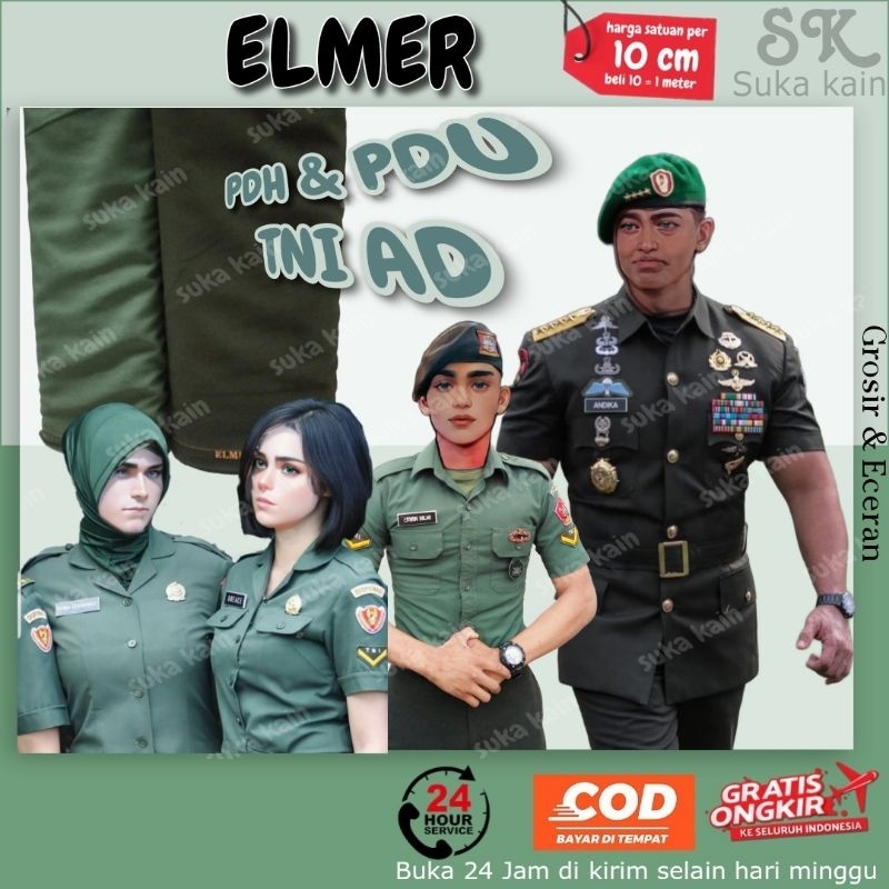 Jual Elmerado / elmer Kain Bahan Seragam PDH PDU TNI AD Harga Per 10 Cm | Shopee Indonesia