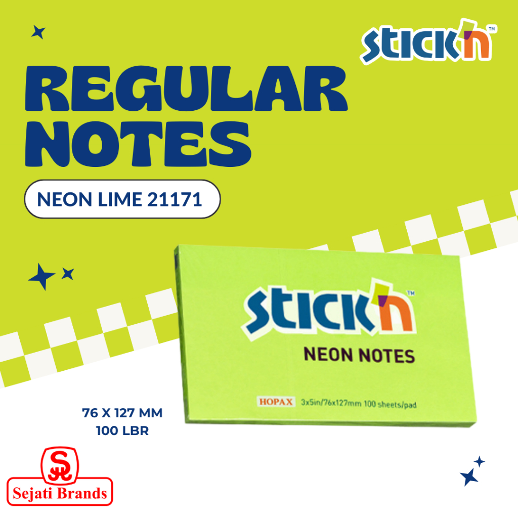 Jual Stick'n Regular Notes 21171 (3x5) Neon Lime / Sticky Note Tempel ...
