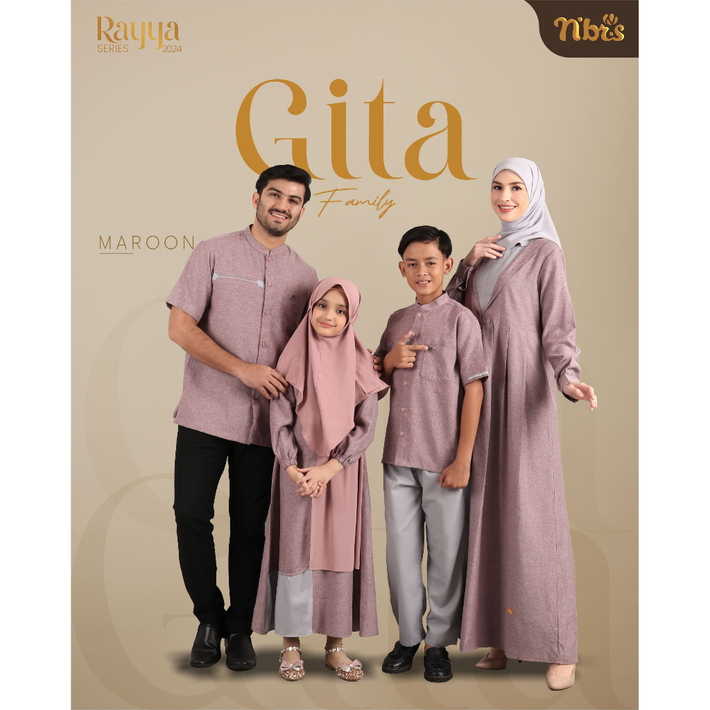 Jual Nibras Sarimbit Gita Maroon Gamis Wanita Koko Dewasa Anak Muslim ...