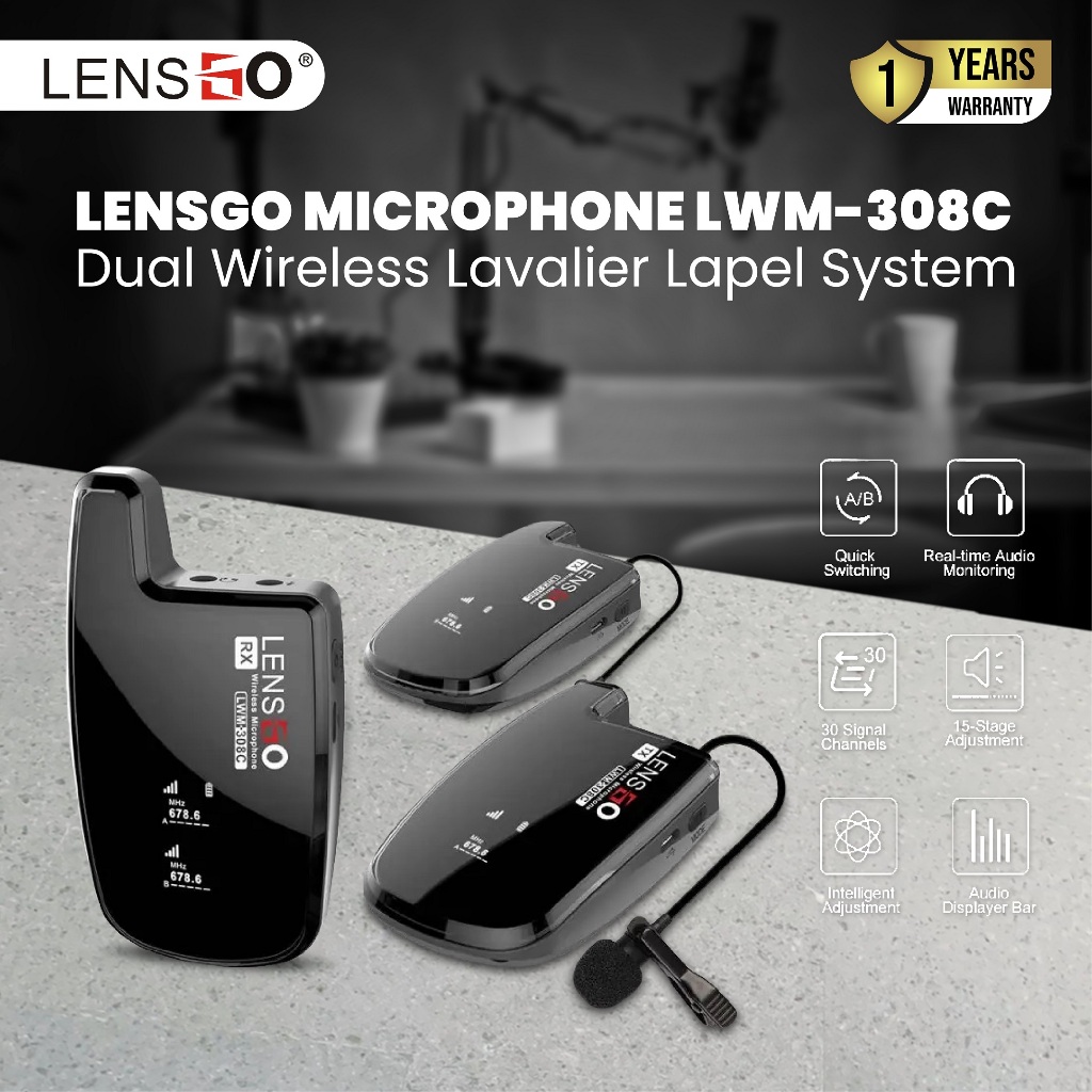 Jual LensGo Microphone LWM-308c Dual Wireless Lavalier Lapel System ...