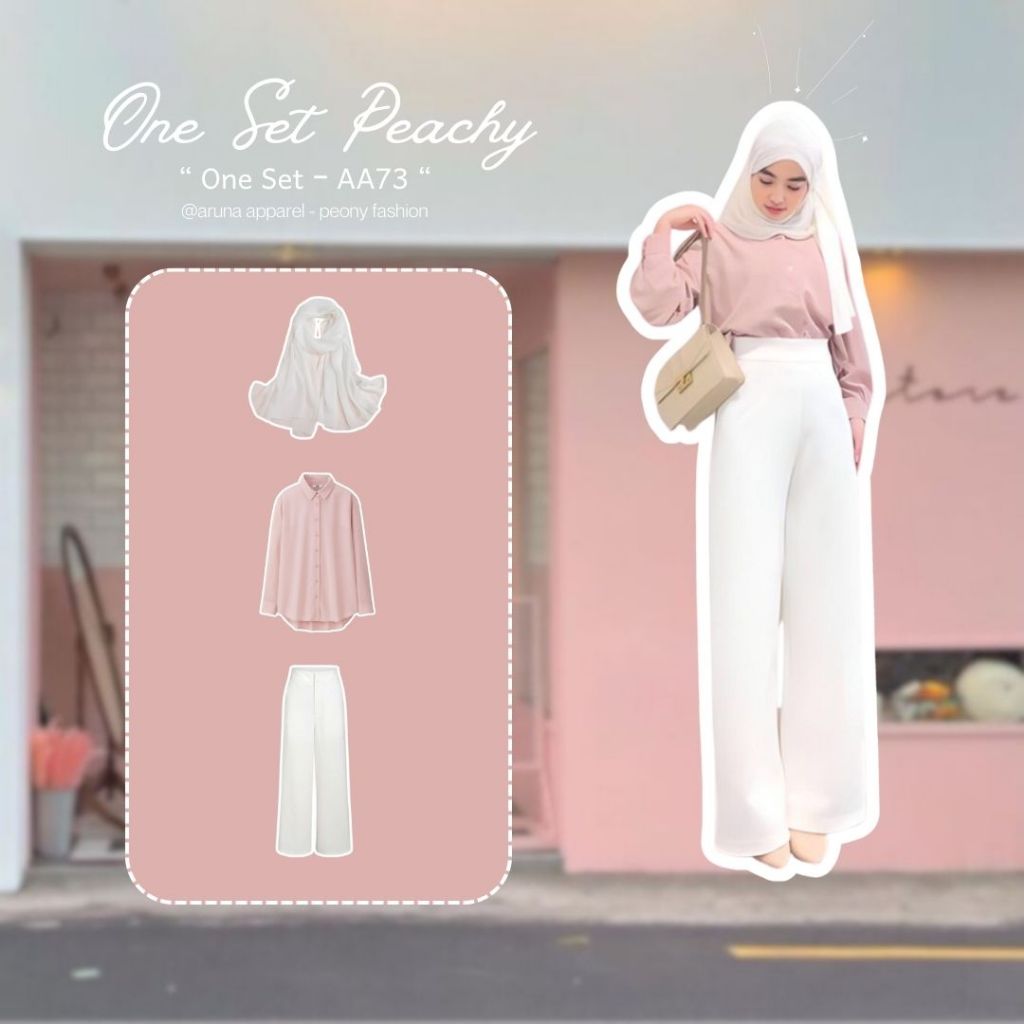 Jual Peachy One Set OOTD Wanita Hijab Korean Style One Set Wanita Kekinian Outfit Cewe Lucu ...