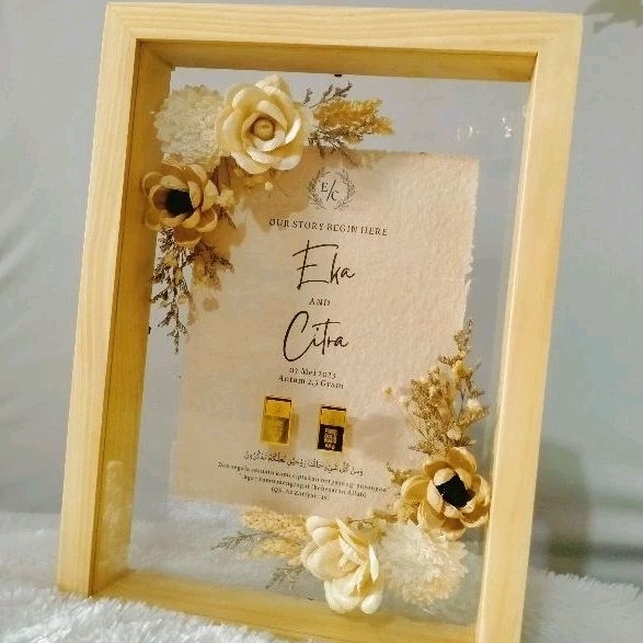 Jual Ready tanpa PO! bingkai mahar nikah rustik bunga kering / mahar ...