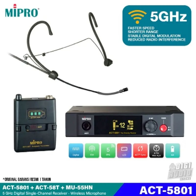 Jual Digital Wireless Headset Microphone 5 GHz MIPRO ACT-5801 - 5.8Ghz ...