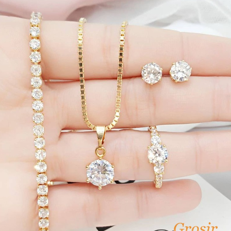 Jual Set Perhiasan Titanium Wanita Soliter Full Permata | Shopee Indonesia