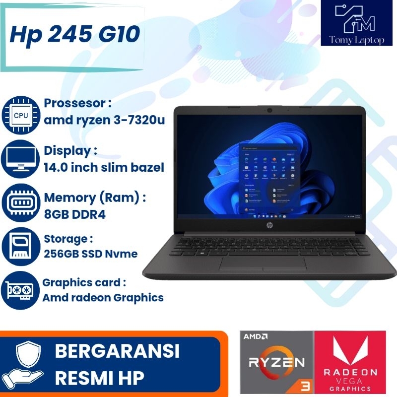 Jual LAPTOP HP 245 G10 AMD RYZEN 3 7320U RAM 8GB DDR5 SSD 256GB/512GB ...