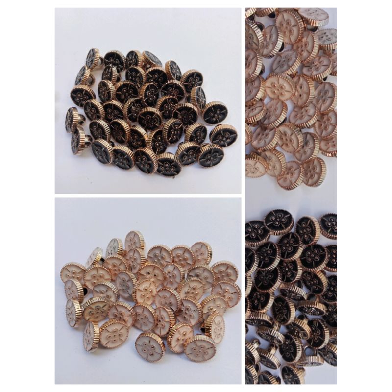 Jual 100 kancing Jamur / Kancing Baju gold Hitam putih motif KOCK 11 mm ...