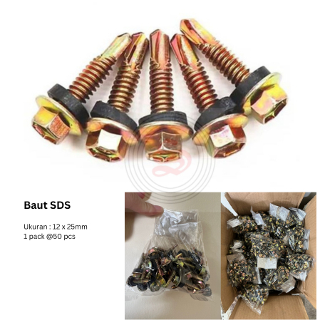 Jual Sekrup Baja Ringan Roofing Baut SDS Wilson 1 Pack @50Pcs Kuning 12x25mm+Rubber/Baut Roofing ...