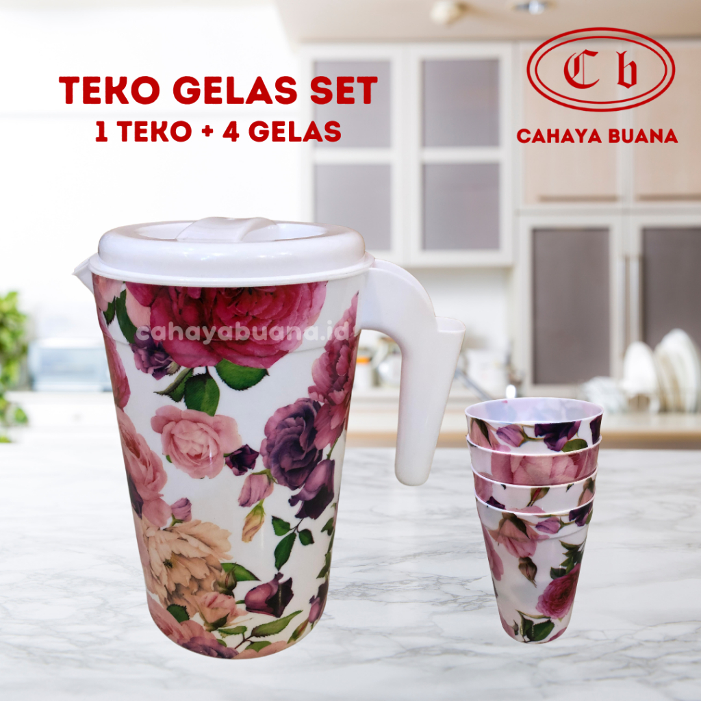 Jual Set Teko Plastik 5 IN 1 / Teko Serbaguna Set Gelas Motif Teko BPA ...