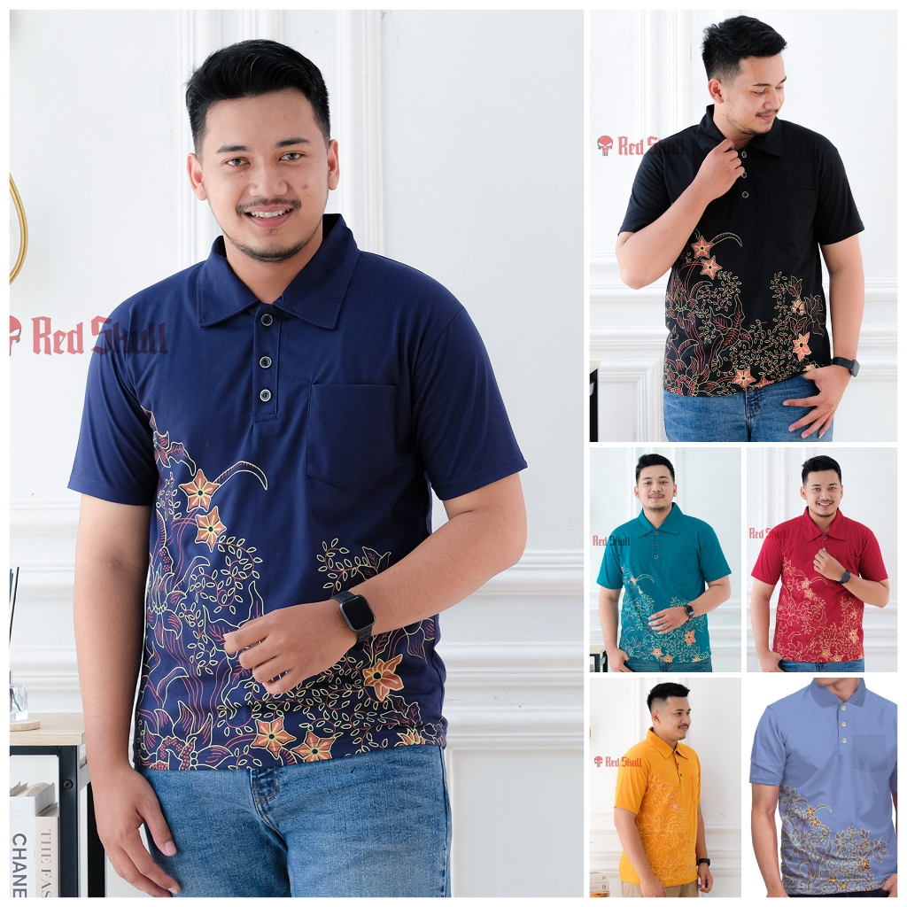 Jual RED SKULL Kaos Kerah Polo Katun Motif Batik Bunga Tulip Ada Saku ...