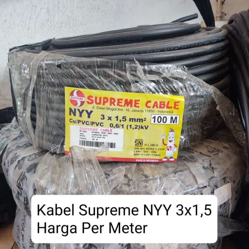 Jual PER METER Supreme NYY 3 x 1,5 Kabel Listrik Hitam Batang Kawat ...