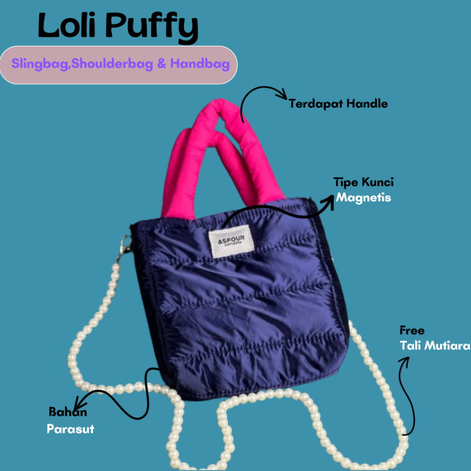 Jual Loli Puffy Asfour - Tas Wanita Parasut Free Tali Mutiara Bumpy Tas ...