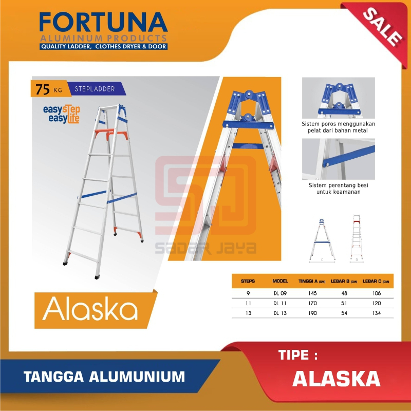 Jual Tangga Lipat Aluminium 1.5 Meter Fortuna Alaska DL 11 Tangga ...