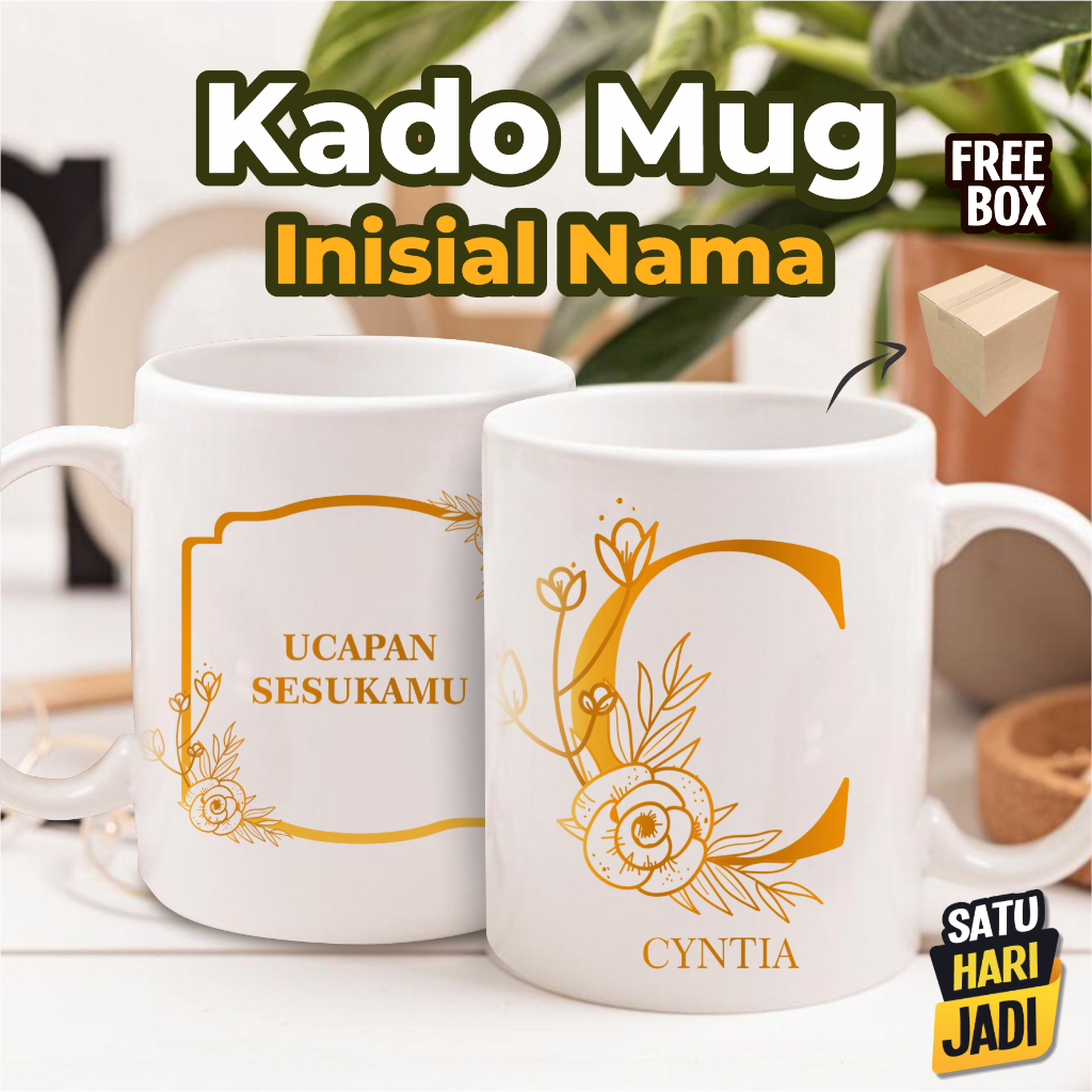 Jual gelas mug custom inisial nama sehari jadi cocok untuk souvenir ...