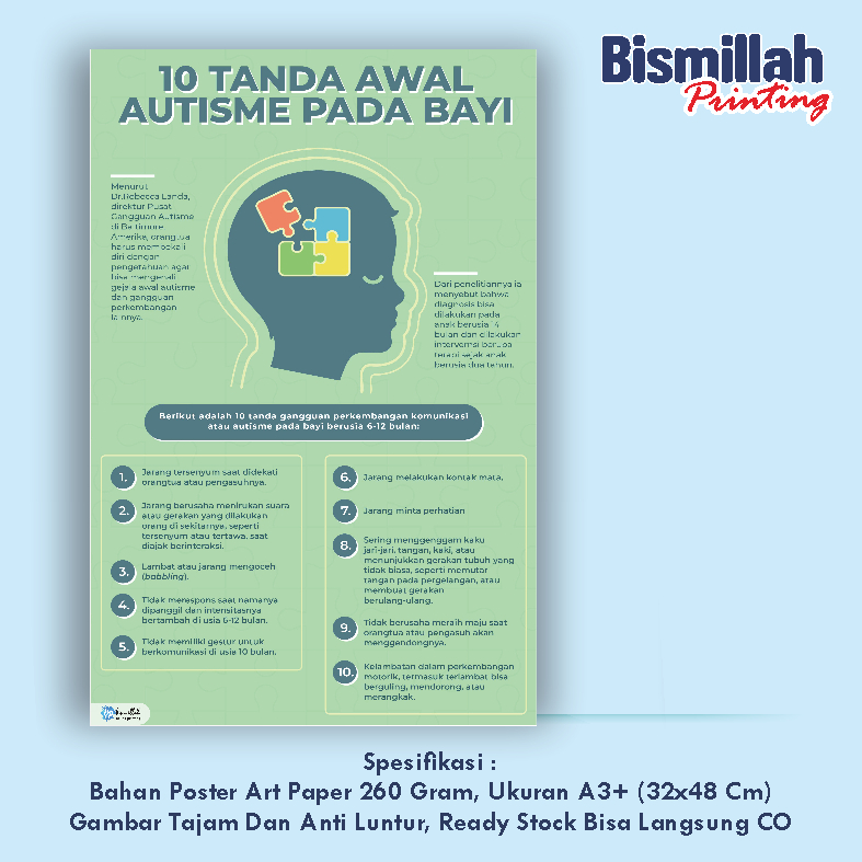 Jual Poster Kebidanan 10 Tanda Awal Autisme Pada Bayi | Shopee Indonesia
