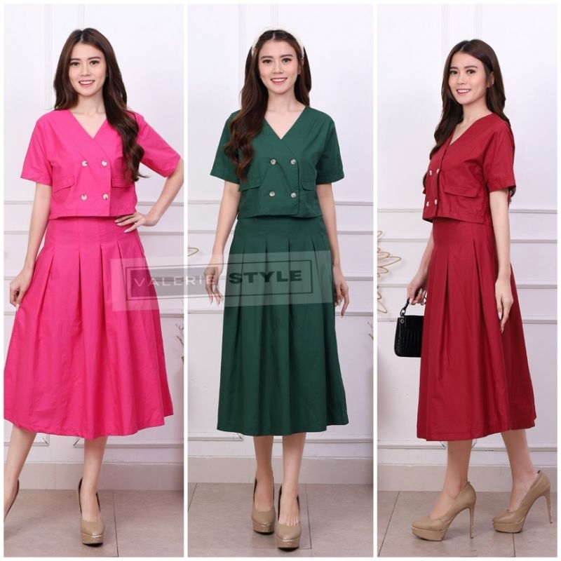 Jual Qiyana Set - Set Wanita Rok Atasan Crop Rok A line Flare Panjang ...