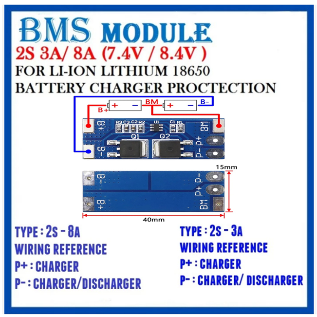 Jual Modul Charger Protection Board BMS Battery 2S 8A 7.4V 8.4V Li-ion ...