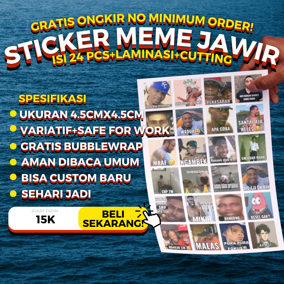 Jual 35 PCS/24 PCS STICKER MEME JAWIR +BUBBLE WRAP (MEME SAFE FOR WORK) ISI 24 PCS KROMO KISSCUT ...