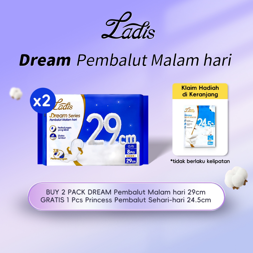 Jual [2 PACK] LADIS Dream Series Pembalut Malam Hari [UKURAN 29cm] - Pembalut Menstruasi Super ...