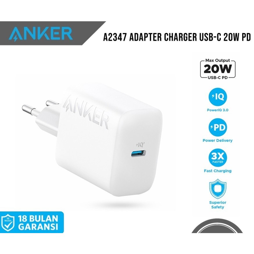 Jual Anker Wall Charger PowerPort 20W Adapter USB-C Fast Charging PD ...